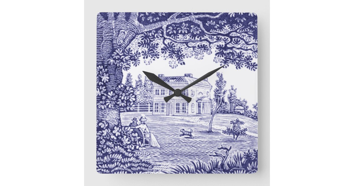 Vintage Blue Toile French Country Decor Clock | Zazzle