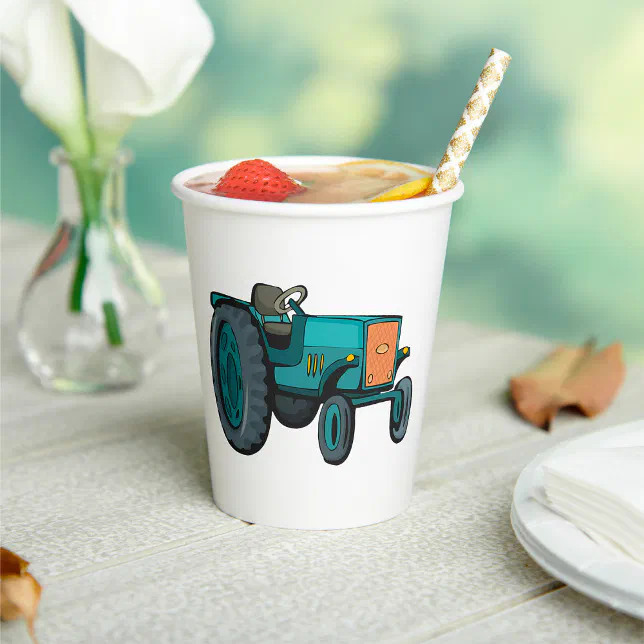 Vintage Blue Tractor Farm Life Paper Cups | Zazzle