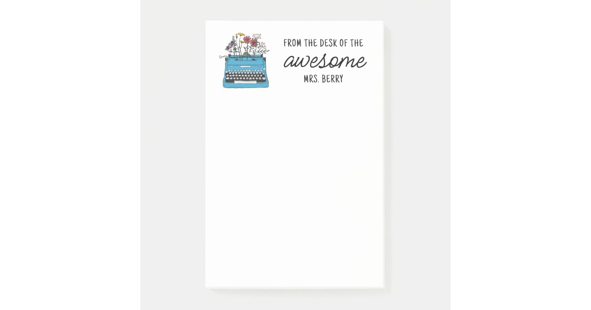 Vintage Blue Typewriter From the Desk of Post-it Notes | Zazzle