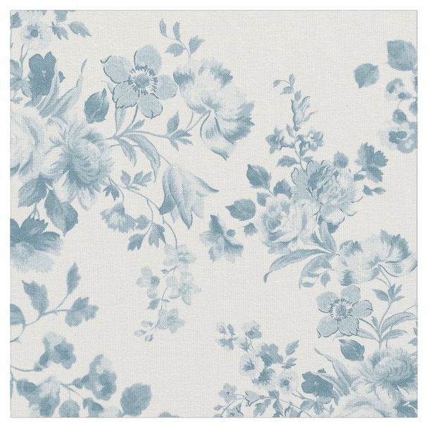 Elegant Engraved Blue and White Floral Toile Fabric | Zazzle