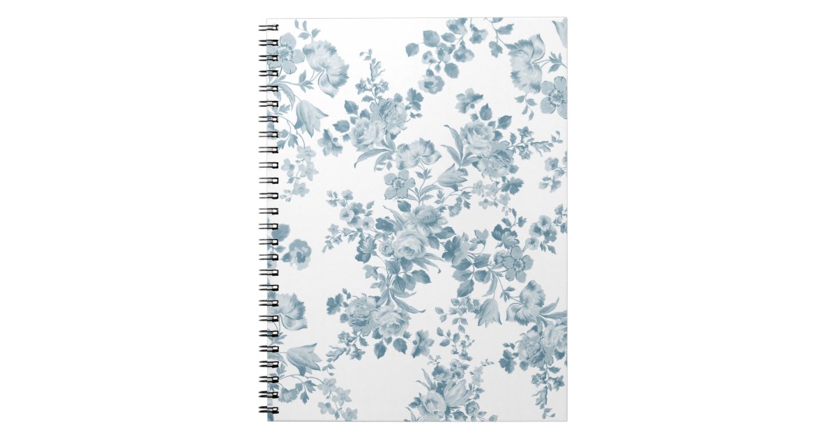 Vintage blue white bohemian elegant floral notebook | Zazzle