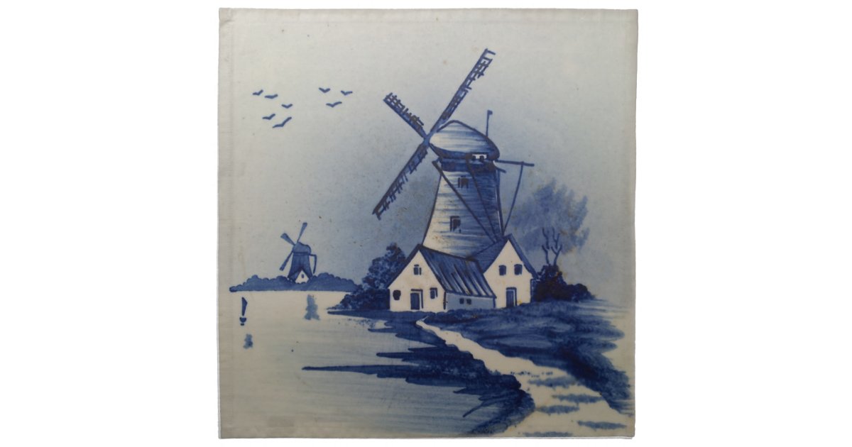 Vintage Blue White Delft Windmill Cloth Napkin | Zazzle