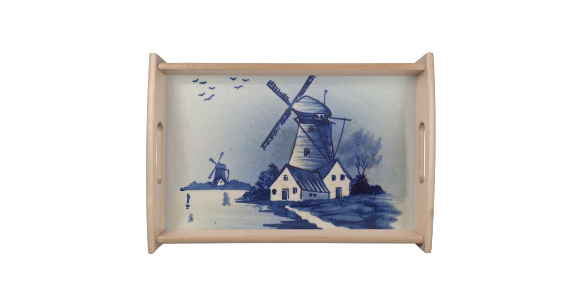 Vintage Blue White Delft Windmill Serving Tray | Zazzle