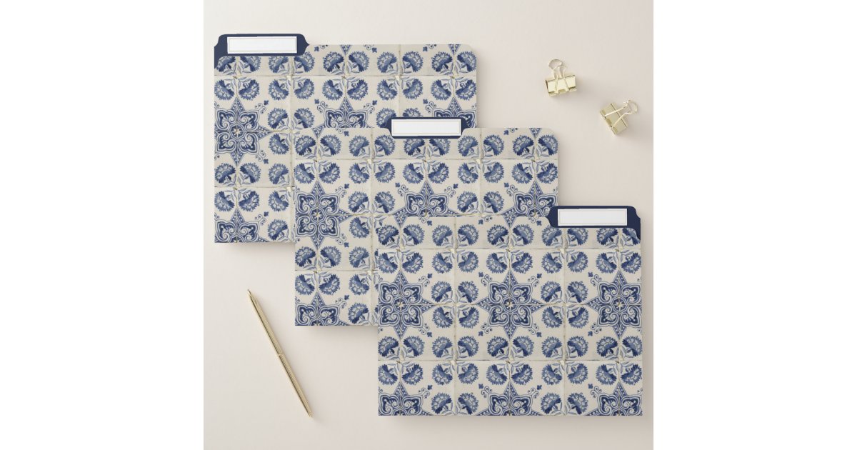 Vintage Blue White Geometric Flower Pattern File Folder | Zazzle