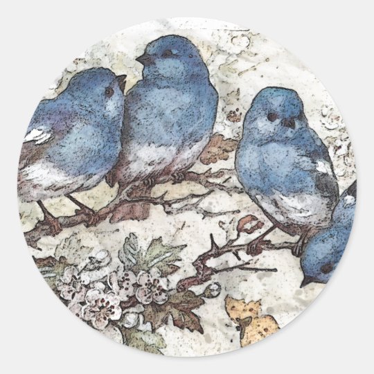 Vintage bluebird illustration cute birds nature classic round sticker ...