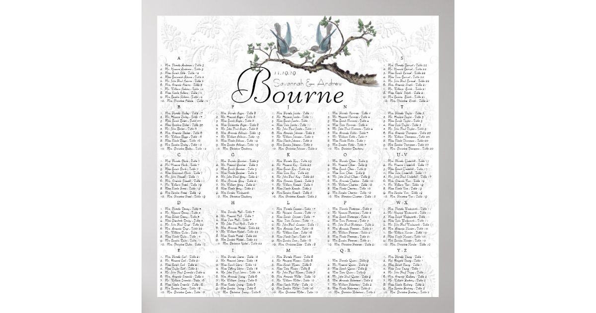 Vintage Bluebird Weddings Reception Seating Chart | Zazzle