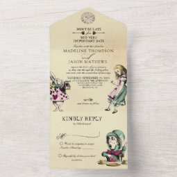 Vintage Blush Mint Alice in Wonderland Wedding All In One Invitation ...