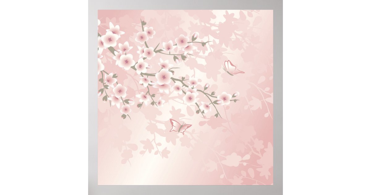Vintage Blush PInk Cherry Blossom Poster | Zazzle
