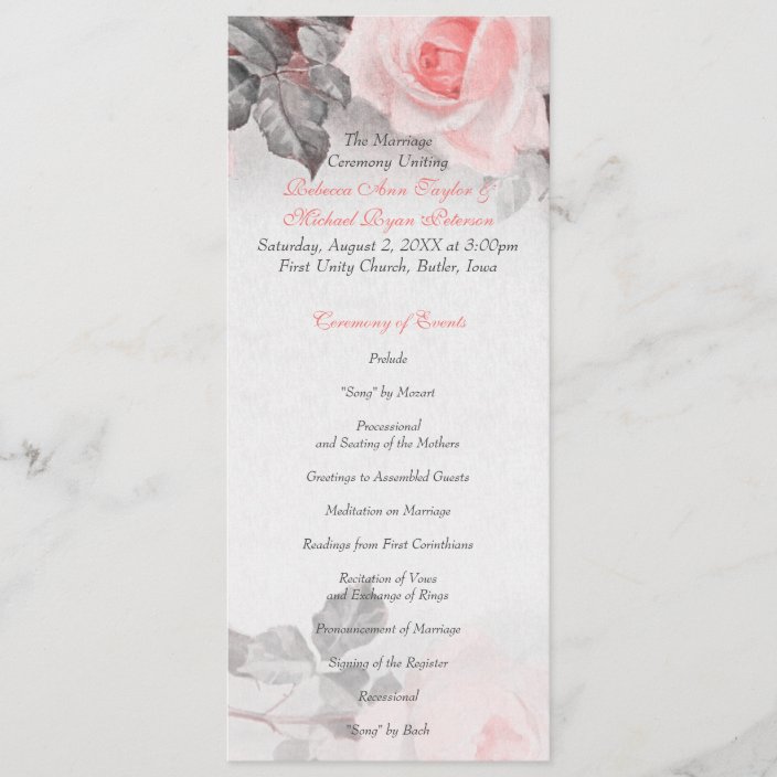 Vintage Blush Pink Rose Wedding Program | Zazzle.com