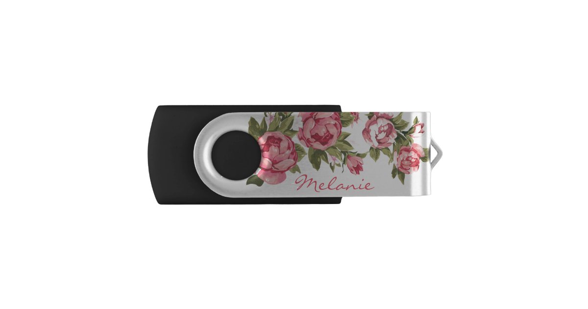 Vintage blush pink roses Peonies name Flash Drive | Zazzle