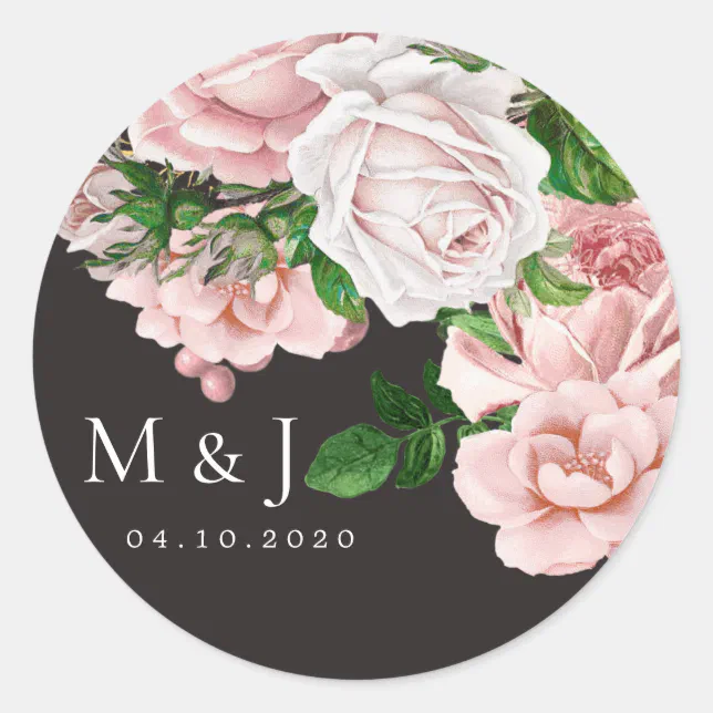 Vintage blush roses elegant wedding Sticker | Zazzle