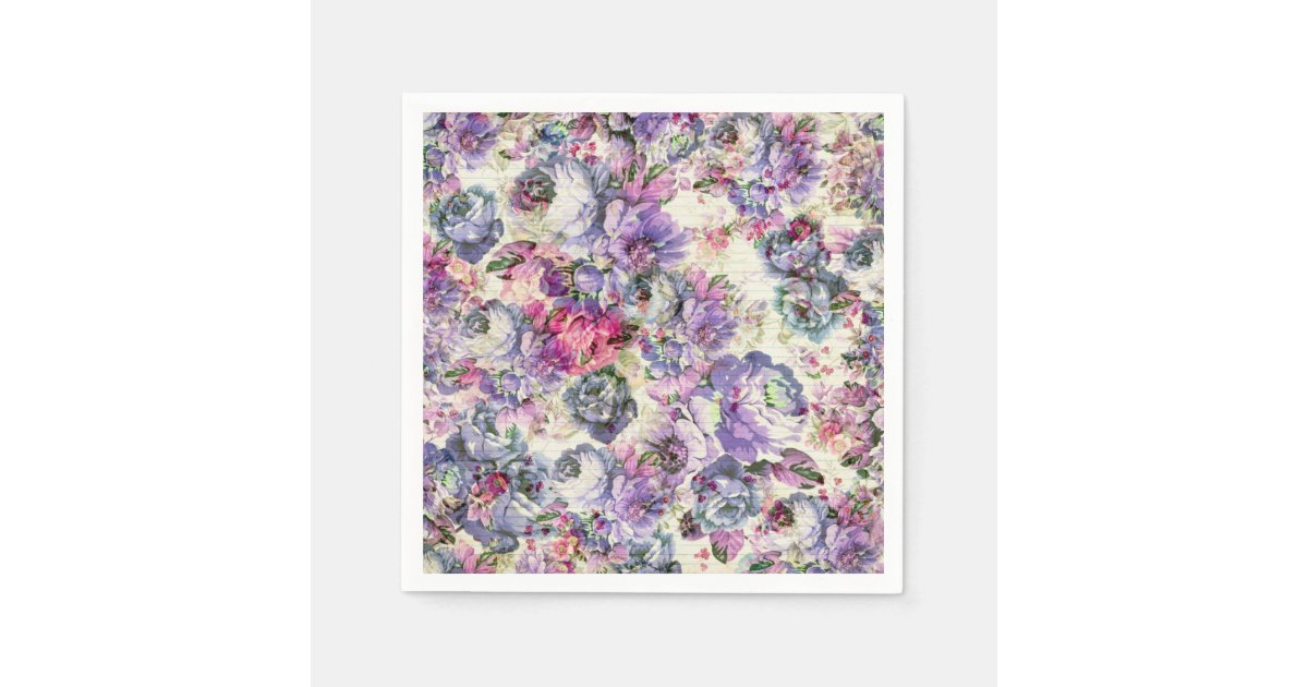 Vintage bohemian rustic pink lavender floral paper napkins | Zazzle