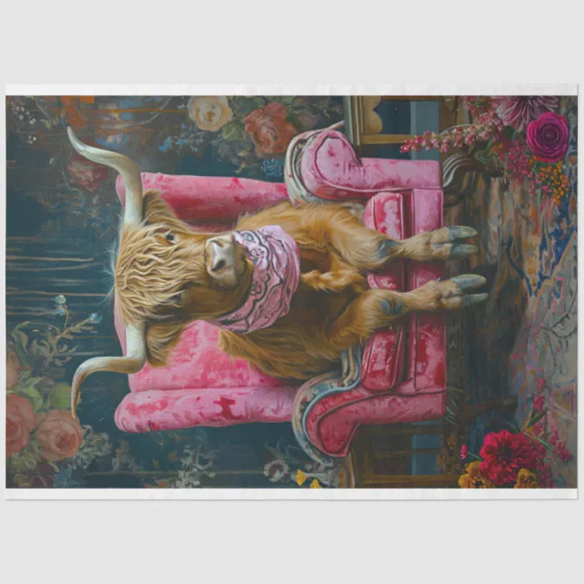 Vintage Boho Highland Cow Pink Chairs Decoupage Tissue Paper | Zazzle