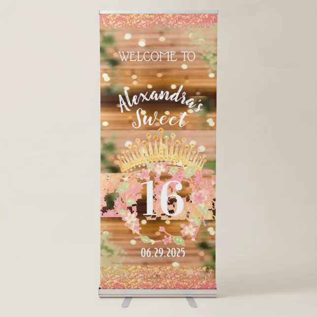 Vintage Boho Rose Gold Rustic Sweet Sixteen Retractable Banner | Zazzle