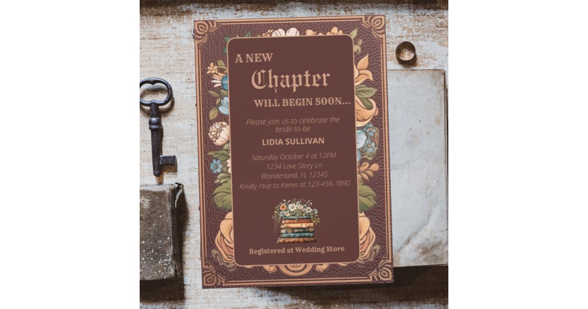 Vintage Book New Chapter Floral Bridal Shower Invitation | Zazzle