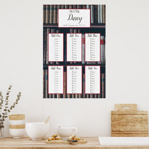 Vintage Bookcase Seating Chart | Zazzle