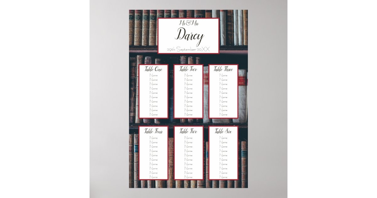 Vintage Bookcase Seating Chart | Zazzle