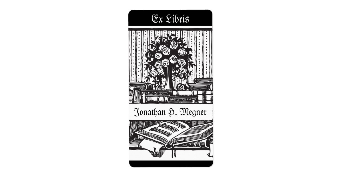 Vintage bookplate music, tree, books | Zazzle