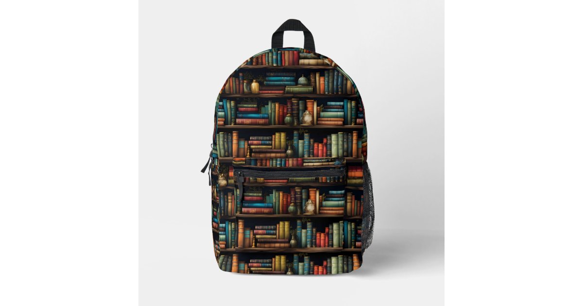 Vintage Books on Bookshelf Pattern Printed Backpack | Zazzle