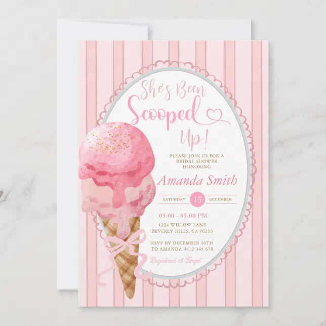 Vintage Border She's been Scooped Up Ice Cream Invitation | Zazzle