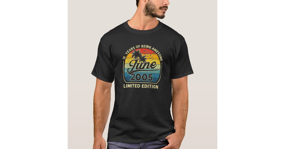 Vintage Born In June 2005 Retro 16 Years Old 16Th T-Shirt | Zazzle