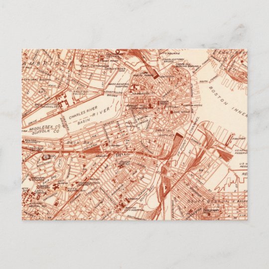 Vintage Boston Map Postcard | Zazzle.com