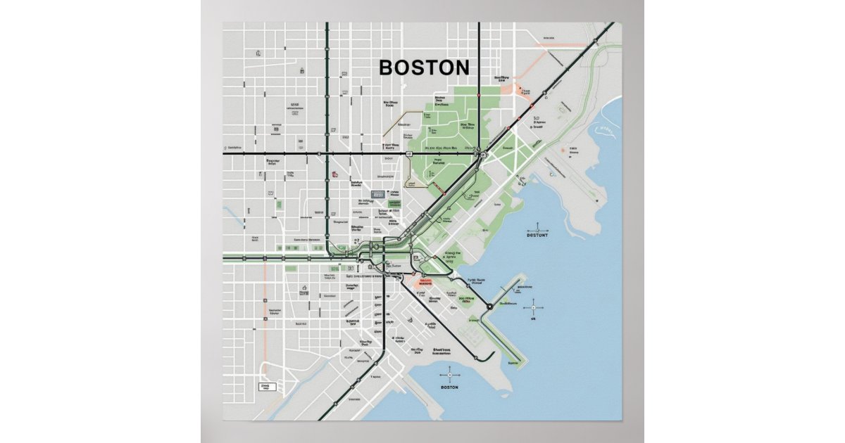 Vintage Boston Massachusetts Map, Boston Ma Us Map Poster | Zazzle