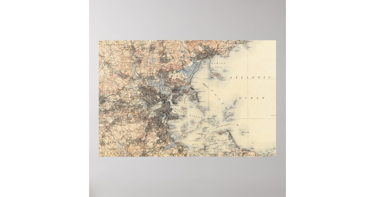 Vintage Boston Topographic Map (1900) Poster | Zazzle