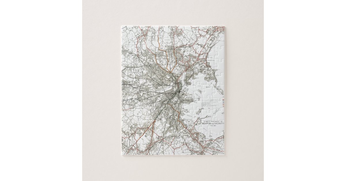 Vintage Boston Transit Line Map (1914) Jigsaw Puzzle | Zazzle