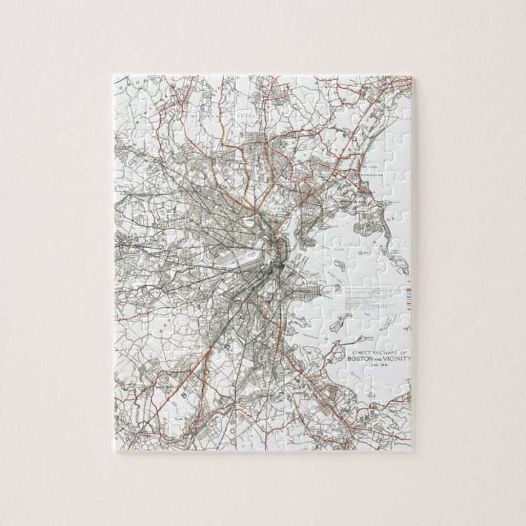 Vintage Boston Transit Line Map (1914) Jigsaw Puzzle | Zazzle