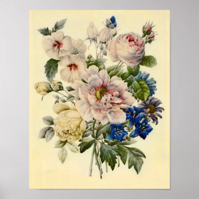 Vintage Botanical Bouquet of Mixed Flowers Poster | Zazzle