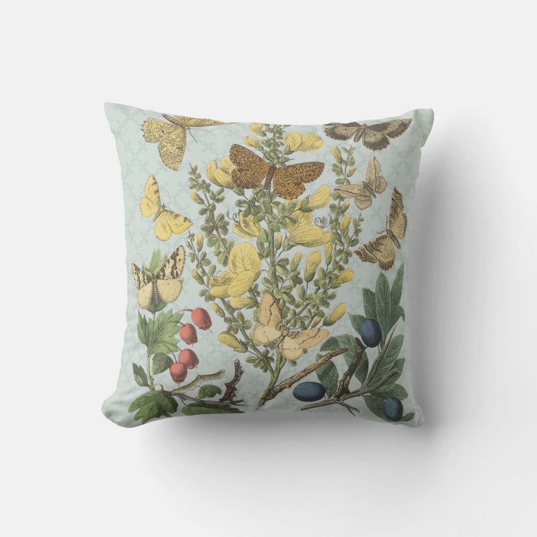 Vintage Botanical Butterflies...pillow Throw Pillow | Zazzle