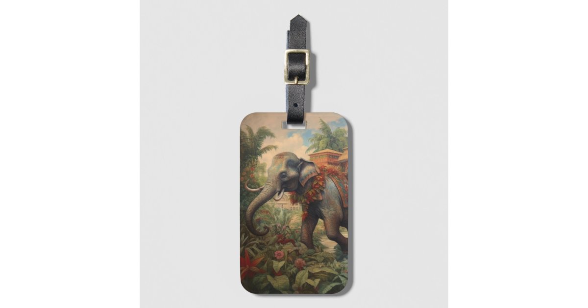Vintage Botanical Elephant Oasis Luggage Tag | Zazzle
