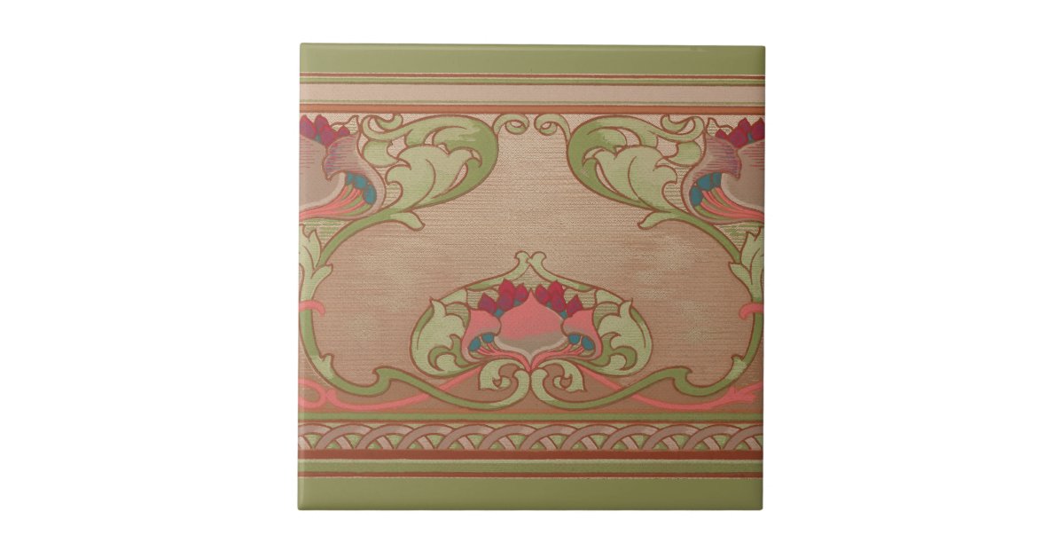 Vintage Botanical Floral Art Nouveau Wainscoting Ceramic Tile | Zazzle