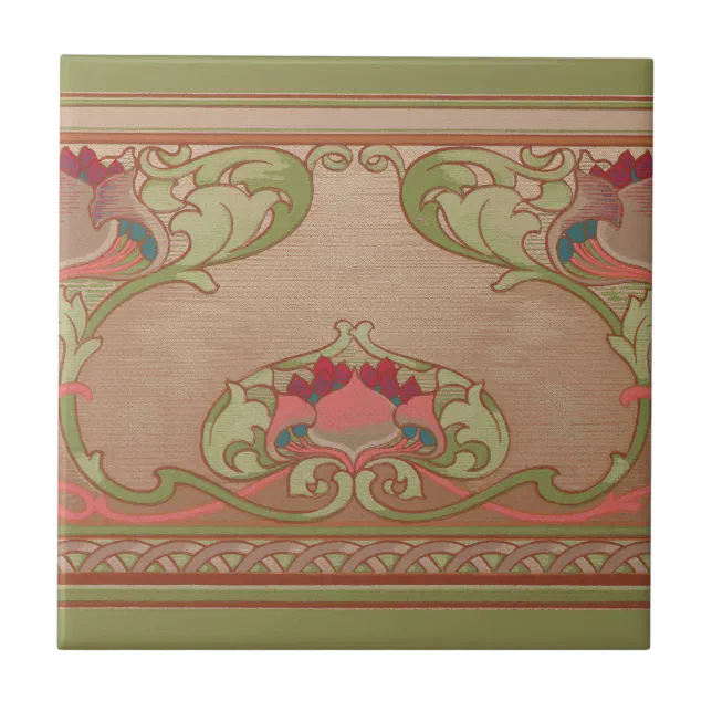 Vintage Botanical Floral Art Nouveau Wainscoting Ceramic Tile | Zazzle