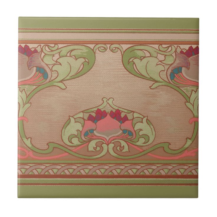 Vintage Botanical Floral Art Nouveau Wainscoting Ceramic Tile | Zazzle