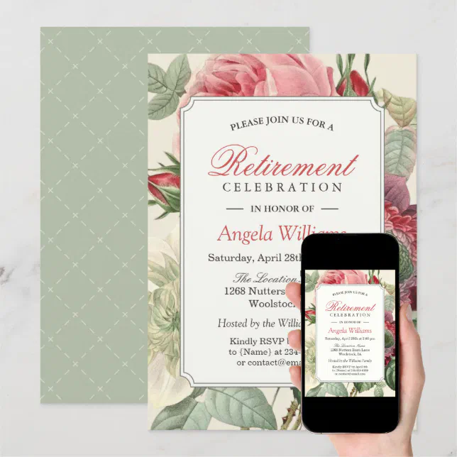Vintage Botanical Floral Elegant Retirement Party Invitation | Zazzle