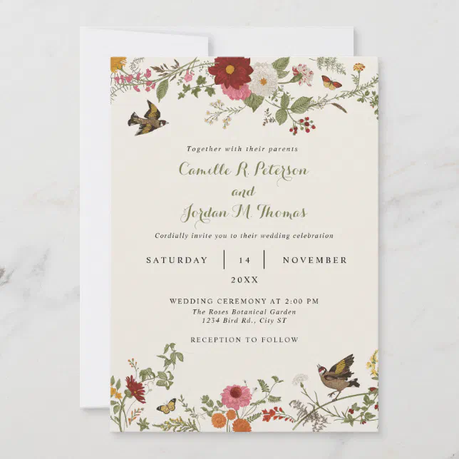 Vintage Botanical Floral Wedding Invitation | Zazzle