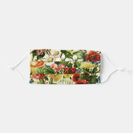 Vintage botanical flower collage floral pattern adult cloth face mask ...