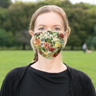 Vintage botanical flower collage floral pattern adult cloth face mask ...