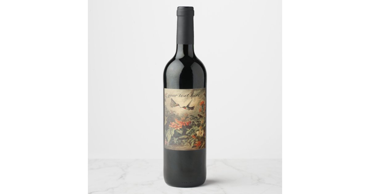 Vintage botanical hummingbirds customizable wine label | Zazzle