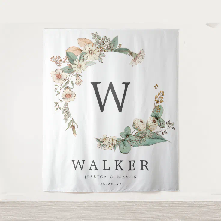 Vintage Botanical Monogram Backdrop Photo Booth | Zazzle