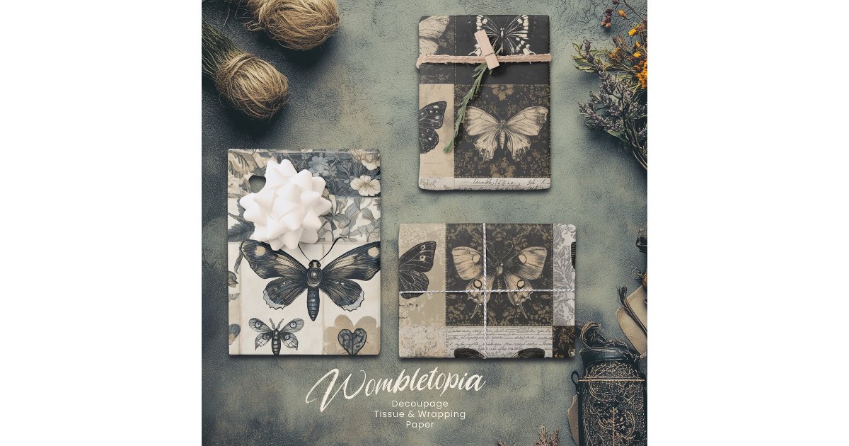 Vintage Botanical Moth Collage Halloween Wrapping Paper Sheets | Zazzle