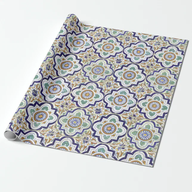 Vintage Botanical Ornamental Tiles Pattern Wrapping Paper | Zazzle