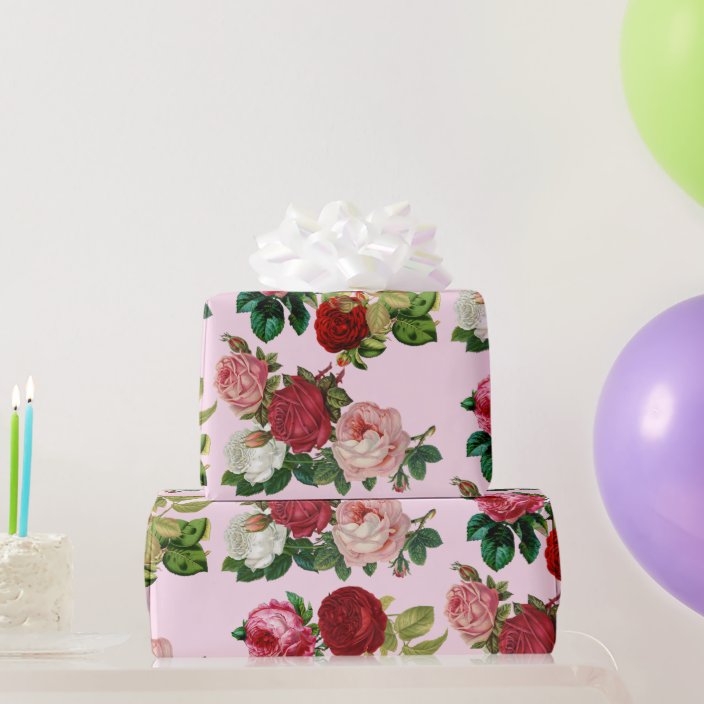 Vintage Botanical / Pink Rose Decoupage Craft or Wrapping Paper ...