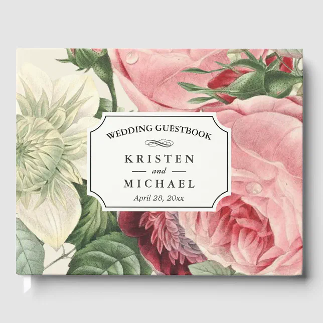 Vintage Botanical Rose Floral Elegant Wedding Guest Book | Zazzle