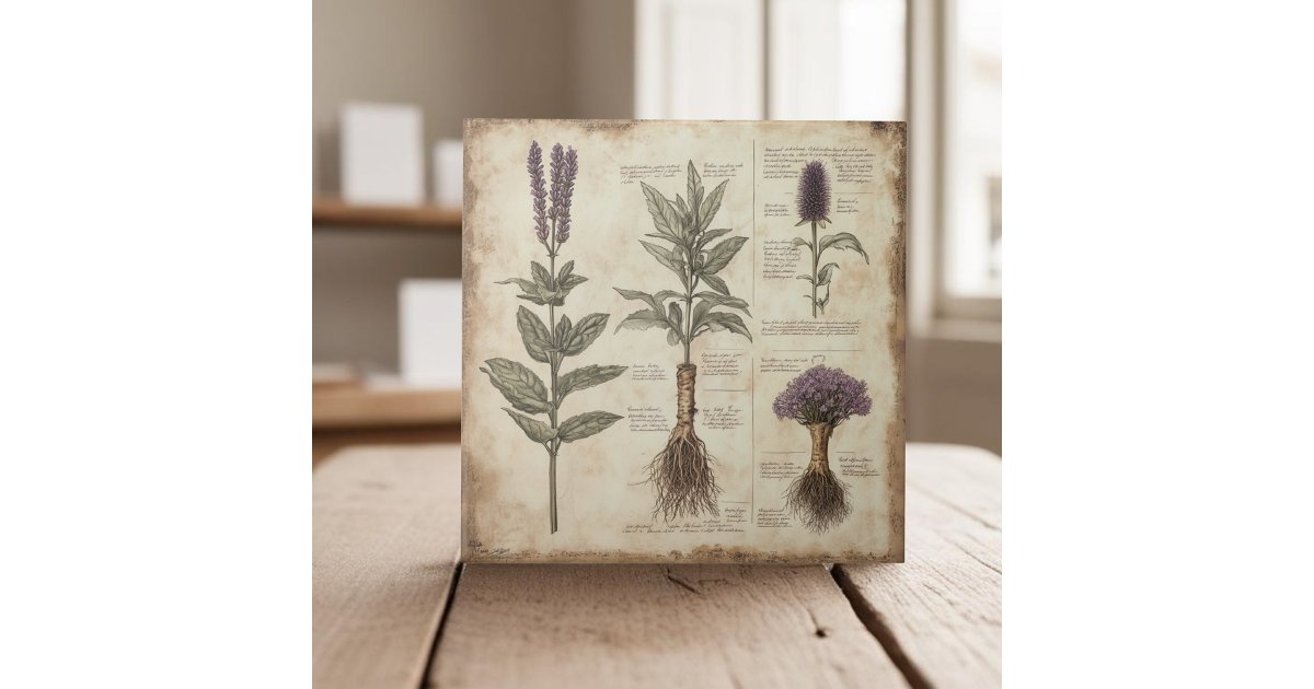 Vintage botanical scientific chart herbs lavender ceramic tile | Zazzle
