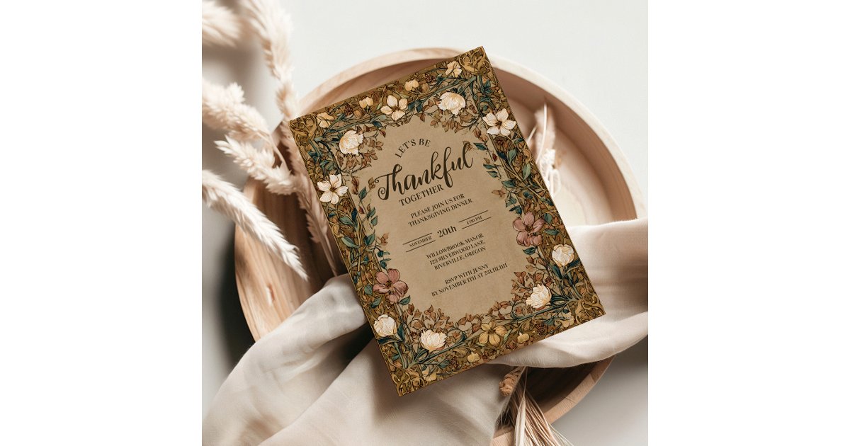 Vintage Botanical Thanksgiving Celebration Invitation | Zazzle