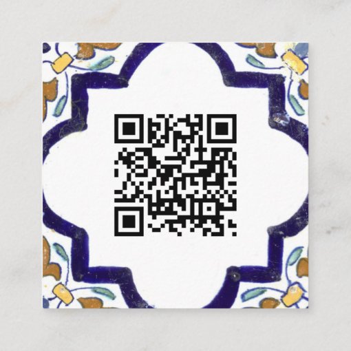 Vintage Botanical Tiles QR Code Social Media Icons Square Business Card ...