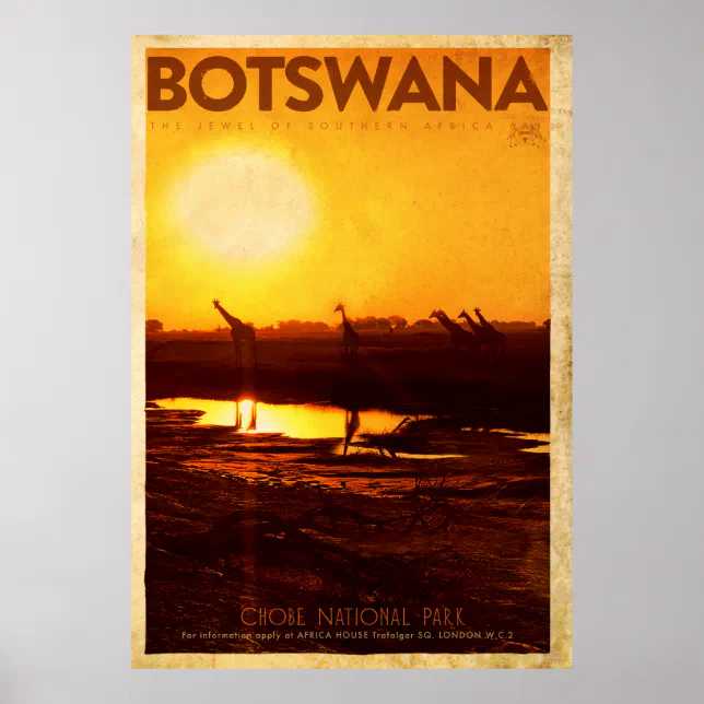 Vintage Botswana Africa Travel Poster | Zazzle